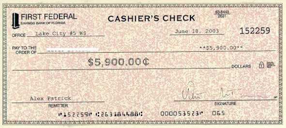 Cashiers Check Template