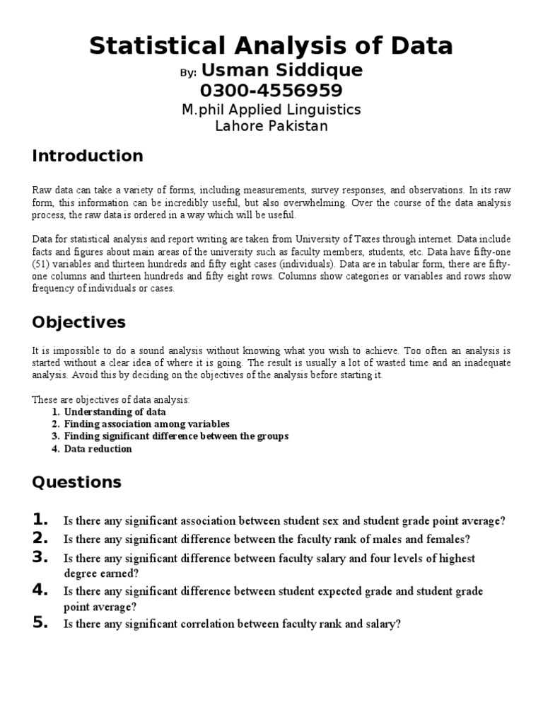 Statistical Analysis Report Template